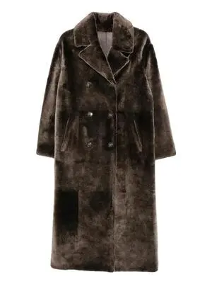 YVES SALOMON Shearling Double-breasted Coat - Brown