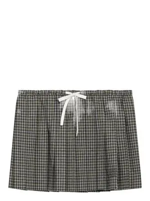 Miu Miu Checked Pleated Mini Skirt - Gray