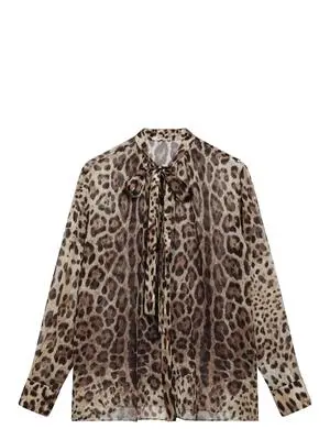 Dolce & Gabbana Silk Georgette Leopard-print Shirt - Brown