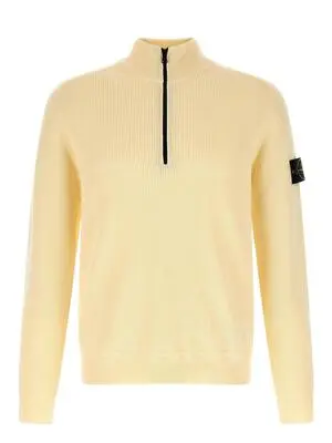 Stone Island Stone Island Ribbed Cotton Half-Zip Sweater Cream