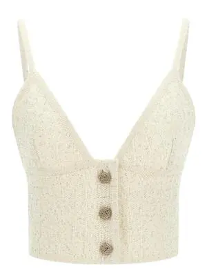 Alessandra Rich Sequin Crop Top - White