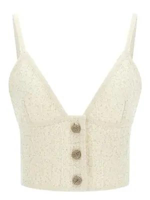 Alessandra Rich Sequin Crop Top White