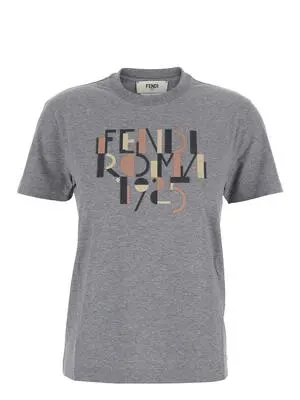 Fendi Cotton Logo Crewneck T-shirt - Gray