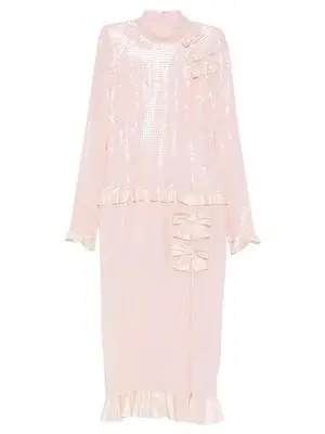 Alessandra Rich Sequin Embellished High Neck Long Sleeve Dress - Pink