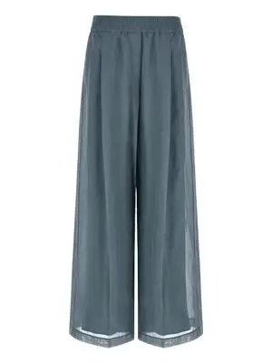 Brunello Cucinelli Loose Track Cotton Organza Pants - Blue