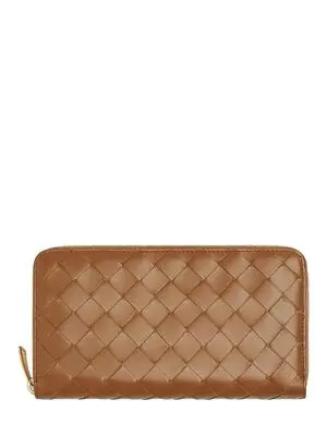 Bottega Veneta Portafoglio Intrecciato Grande Con Zip - Brown