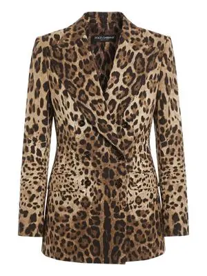 Dolce & Gabbana Leopard-print Double-breasted Wool Jacket - Brown