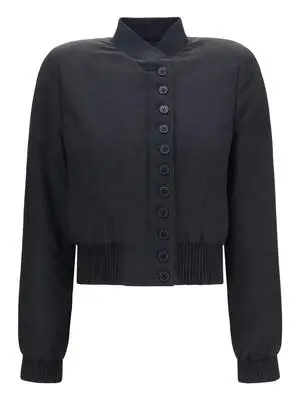 Alexander McQueen Buttoned Bomber Jacket With Visible Stitching - Black