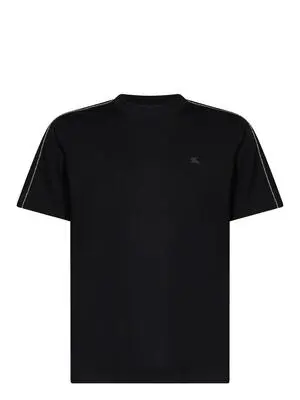 Burberry Black Cotton T-shirt With Check Trims - Multicolor