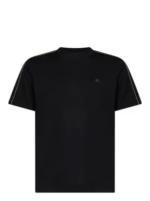 Burberry Black Cotton T-shirt With Check Trims - Multicolor