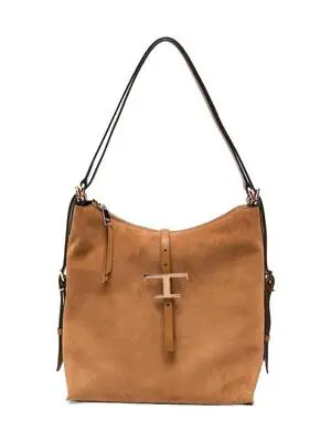 TOD'S T Timeless Suede Shoulder Bag - Brown