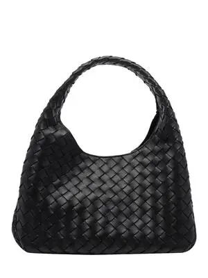 Bottega Veneta Campana Woven Leather Shoulder Bag - Black