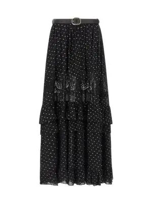 SELF-PORTRAIT And Gold Chiffon Lace Maxi' Skirt - Black