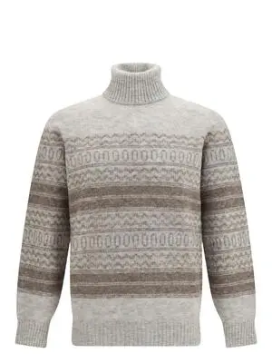 Brunello Cucinelli BRUNELLO CUCINELLI Fair Isle Knit Turtleneck Sweater Gray