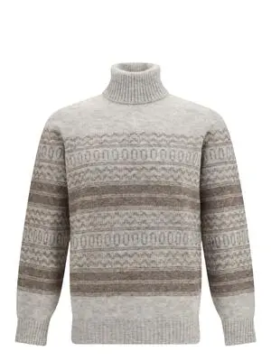 Brunello Cucinelli Fair Isle Knit Turtleneck Sweater - Gray