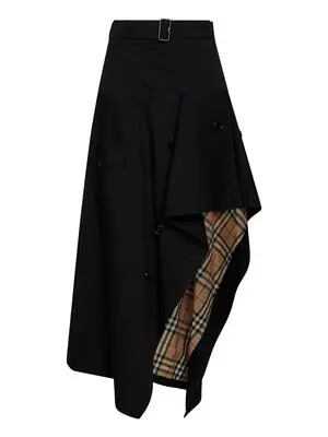 Burberry Black Cotton Asymmetric Belted Trench Skirt Multicolor