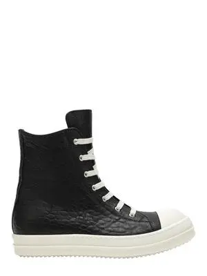 Rick Owens High-top Textured Leather Sneakers - Black