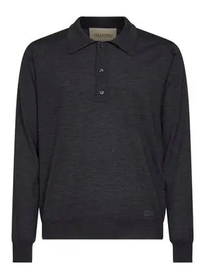 Valentino Garavani Dark Grey Wool Polo Shirt With Vlogo Embroidery - Multicolor