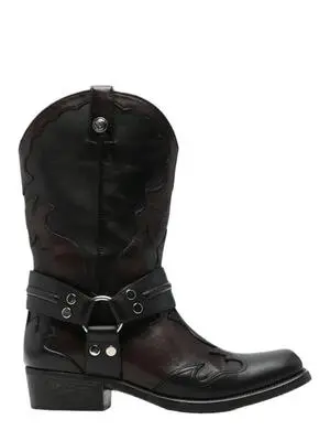Versace Leather Harness Strap Low Block Heel Shoes - Black