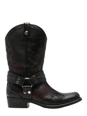Versace Leather Harness Strap Low Block Heel Shoes - Black