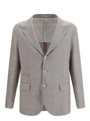 Brunello Cucinelli Deconstructed Linen And Wool Chevron Jacket - Cream