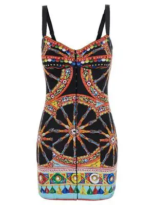 Dolce & Gabbana Carretto Print Cotton Blend Sleeveless Mini Dress - Multicolor