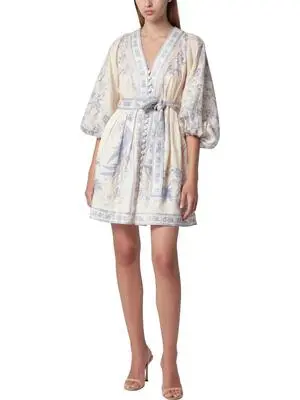 Zimmermann Indra Plunge Linen Dress - Multicolor