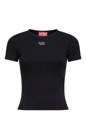 DIESEL® Black Ribbed Stretch Jersey T-ele-long-od T-shirt - Multicolor