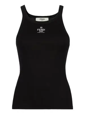 Fendi Ribbed Cotton Tank Top - Black