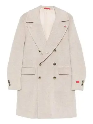 Isaia Neutrals Coats Double Breasted Coats - Cream