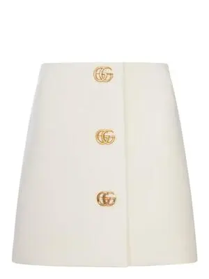 Gucci Wool Crepe Skirt With Double G Button - White