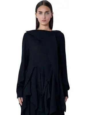 Yohji Yamamoto Gauzed Frilled Blouse - Black