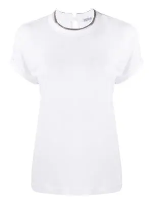 Brunello Cucinelli Brunello Cucinelli Women Monili Collar Cotton T-Shirt Multicolor