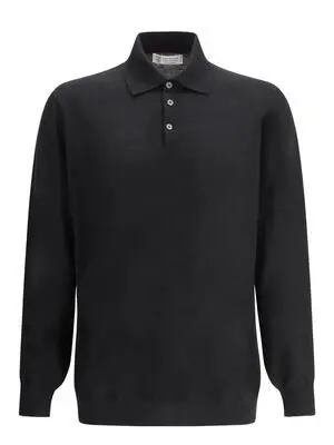 Brunello Cucinelli Virgin Wool Polo Sweater - Black