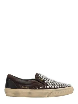 GOLDEN GOOSE Suede Studded Slip-on Shoes - Brown