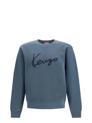 Kenzo Signature Embroidered Cotton Sweatshirt - Blue