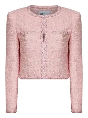 SELF-PORTRAIT Bouclé Cropped Jacket With Braided Trimmings - Multicolor