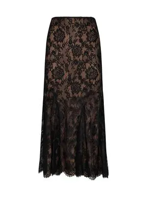 SELF-PORTRAIT Black Lace Midi Skirt - Multicolor