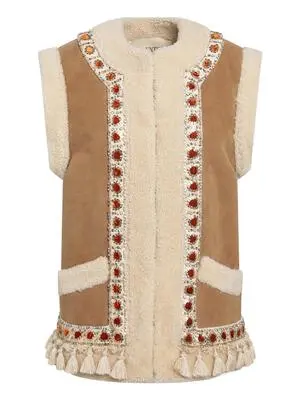 Valentino Garavani Shearling And Suede Vest - Cream
