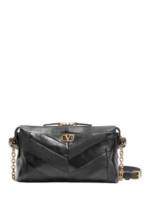 Valentino Garavani Panthea Small Chevron Nappa Shoulder Bag - Black