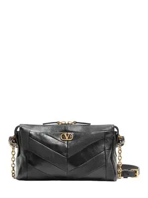 Valentino Garavani Panthea Small Chevron Nappa Shoulder Bag - Black