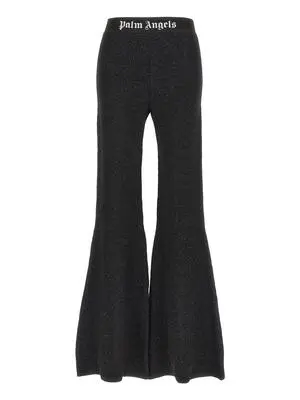 Palm Angels Logo Tape Lurex Knit Flared Pants - Black