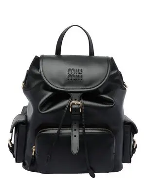 Miu Miu Leather Logo Backpack - Black