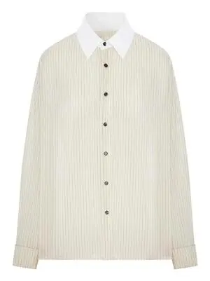 Bottega Veneta Striped Shirt With Contrasting Collar - Cream