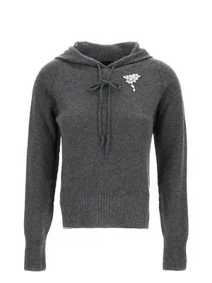 Simone Rocha Cashmere Crystal And Pearl Embroidered Drawstring Hoodie - Gray