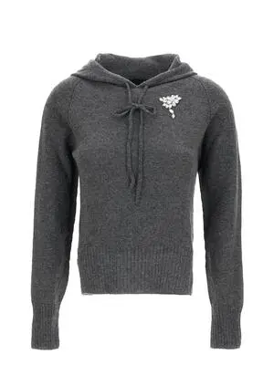 Simone Rocha SIMONE ROCHA Cashmere Crystal And Pearl Embroidered Drawstring Hoodie Gray