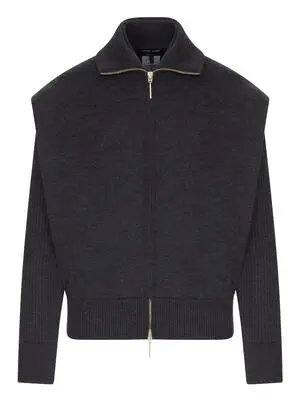 Giorgio Armani Padded Virgin Wool Bomber Jacket With Ribbed Sleeves - Multicolor