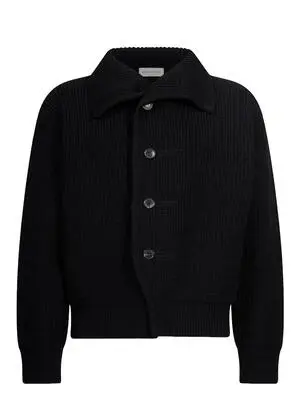 Dries Van Noten Ribbed Knit Wool Cardigan - Black