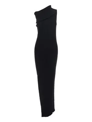 Rick Owens Athena Ribbed Knit Sleeveless Asymmetric Long Dress - Black