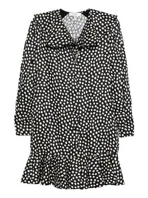 Chloé Polka Dot Ruffled Hem V-neck Long Sleeve Dress - Black